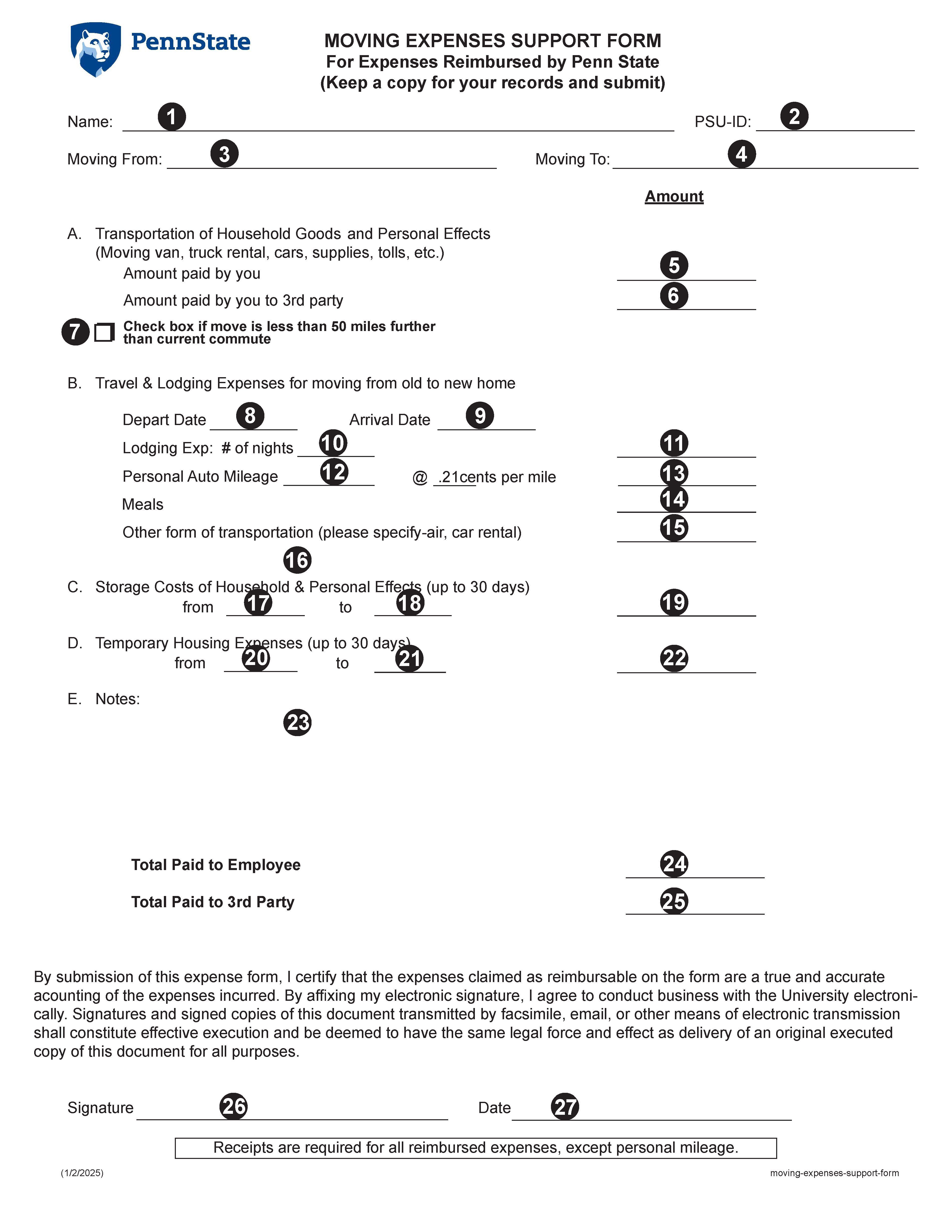 Image of Moving Expenses Support Form